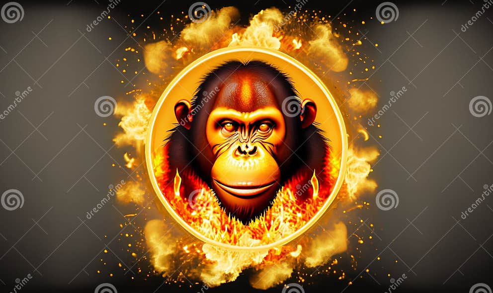 Monkey in fire stock illustration. Illustration of darkness - 293563463