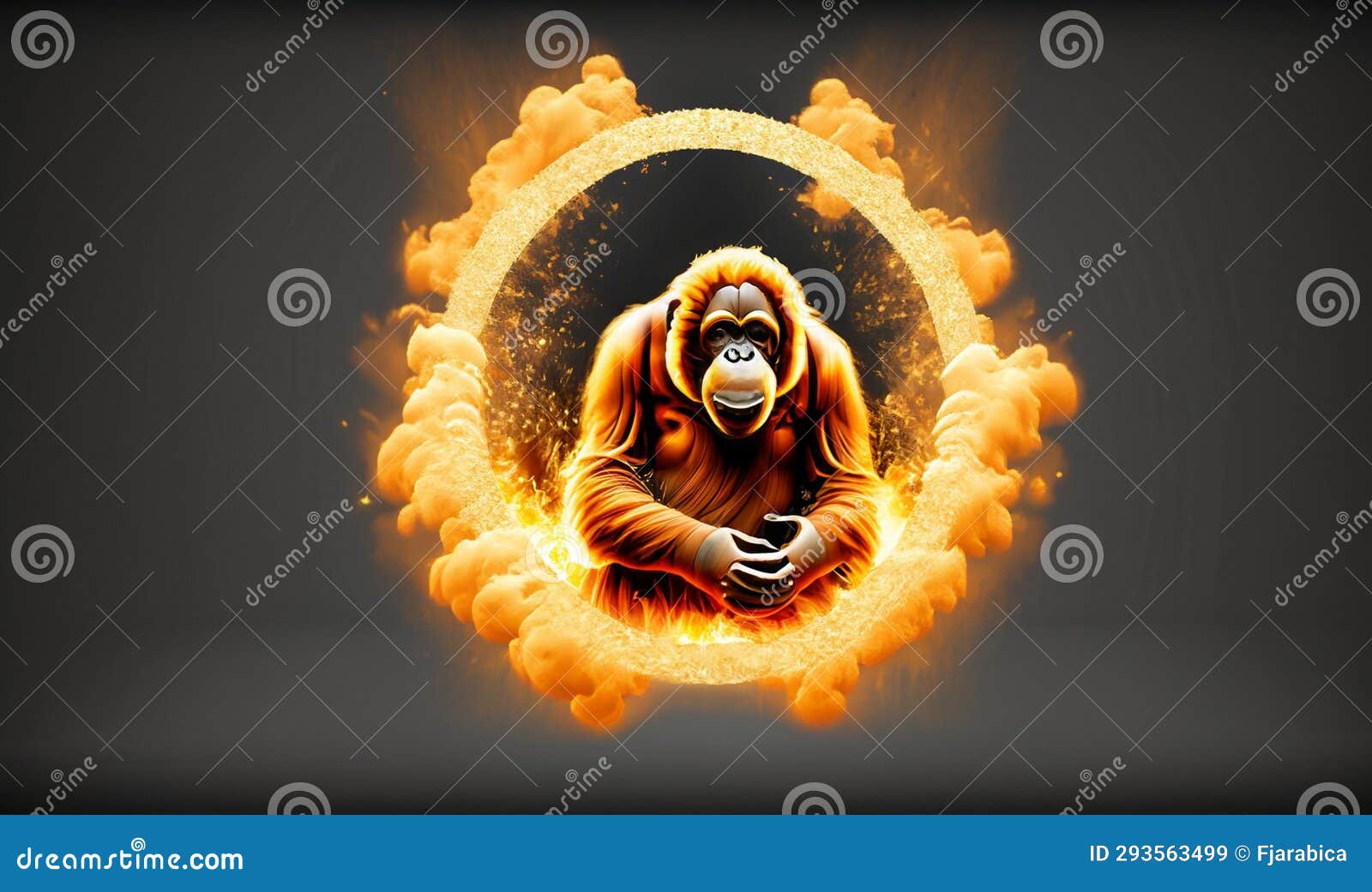 Monkey in fire stock illustration. Illustration of circle - 293563499