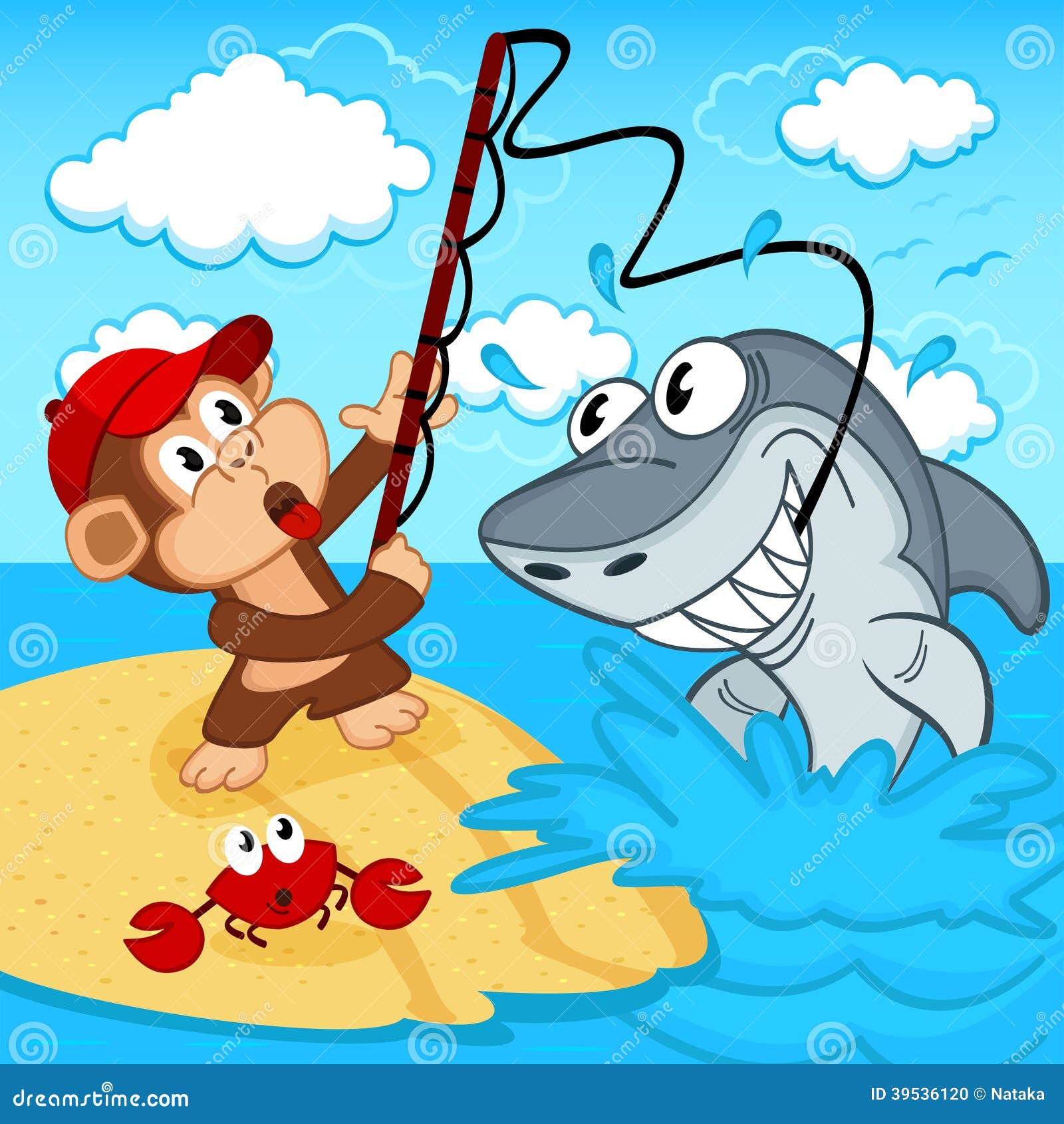 Monkey on fishing stock vector. Illustration of action - 39536120