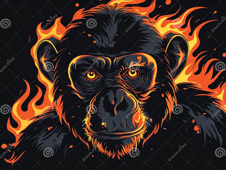 A Monkey with Flames on Its Face, a Magical Creature Made of Fire Stock ...
