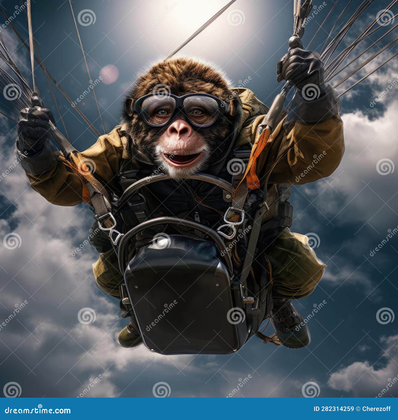 Monkey flying by parachute stock illustration. Illustration of home ...