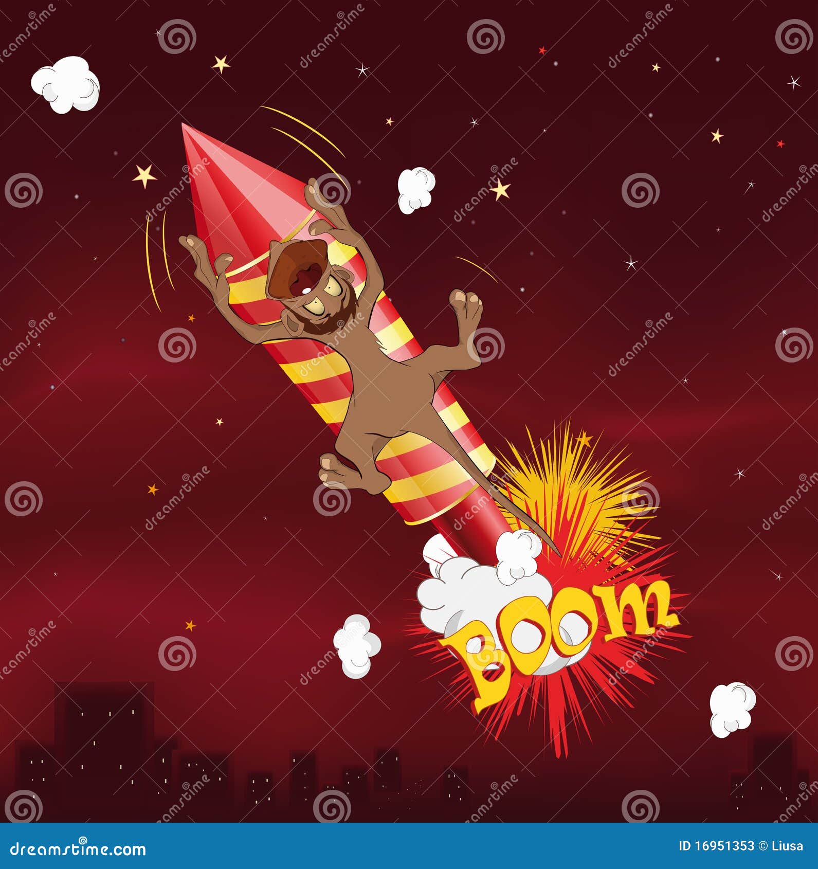 Monkey flying on fireworks stock vector. Illustration of computer ...