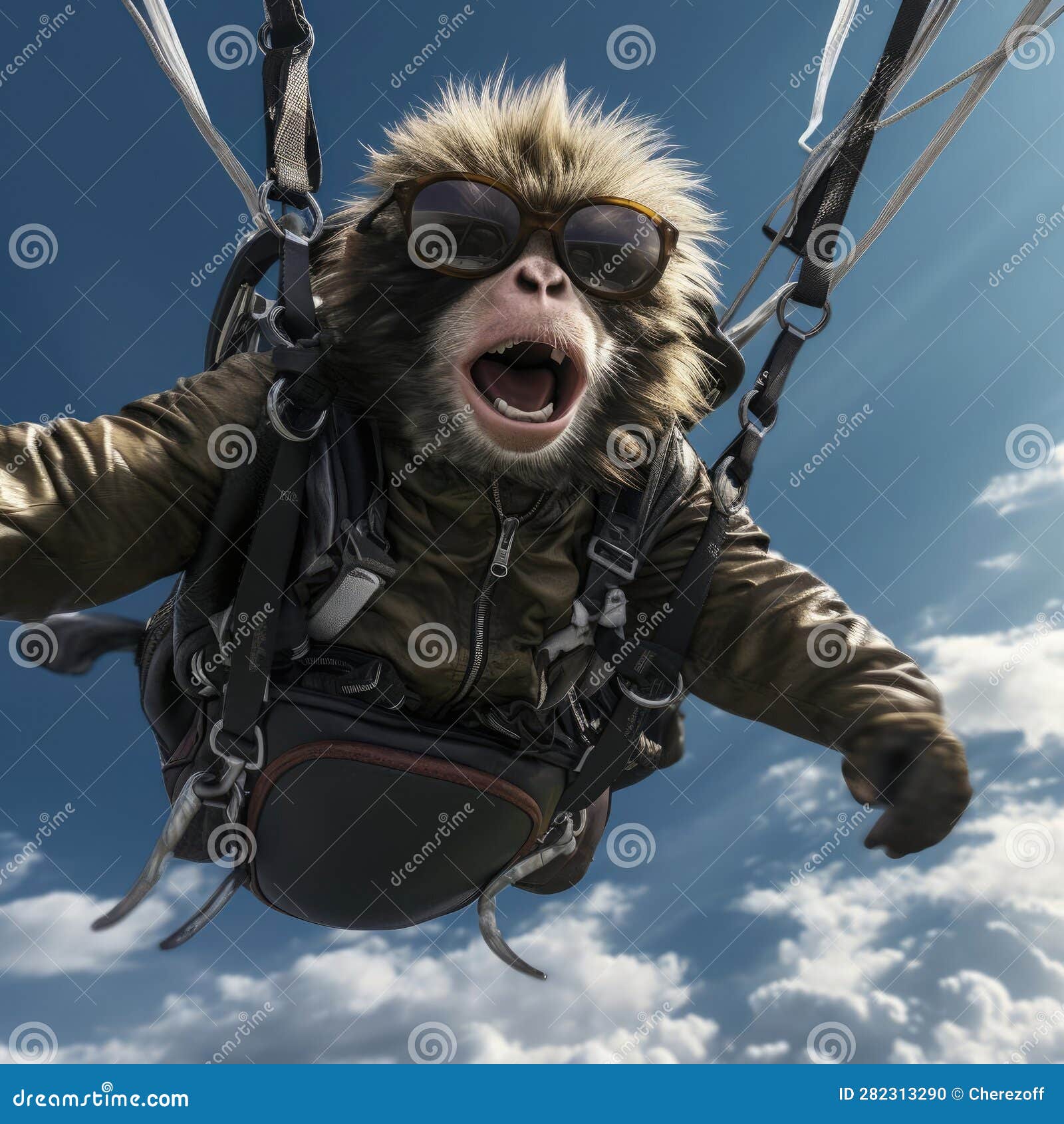 Monkey flying by parachute stock illustration. Illustration of funny ...
