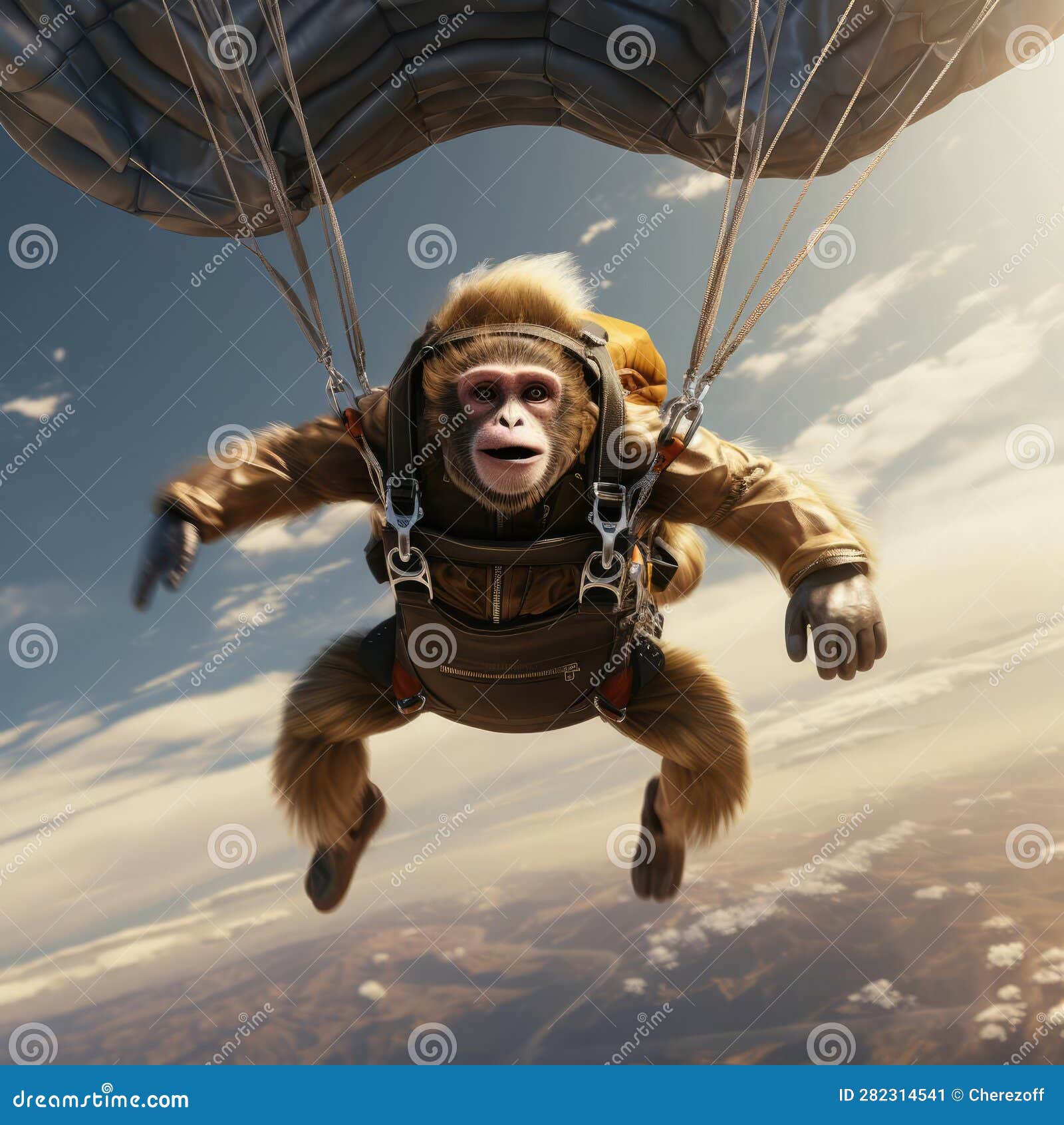 Monkey flying by parachute stock illustration. Illustration of gift ...
