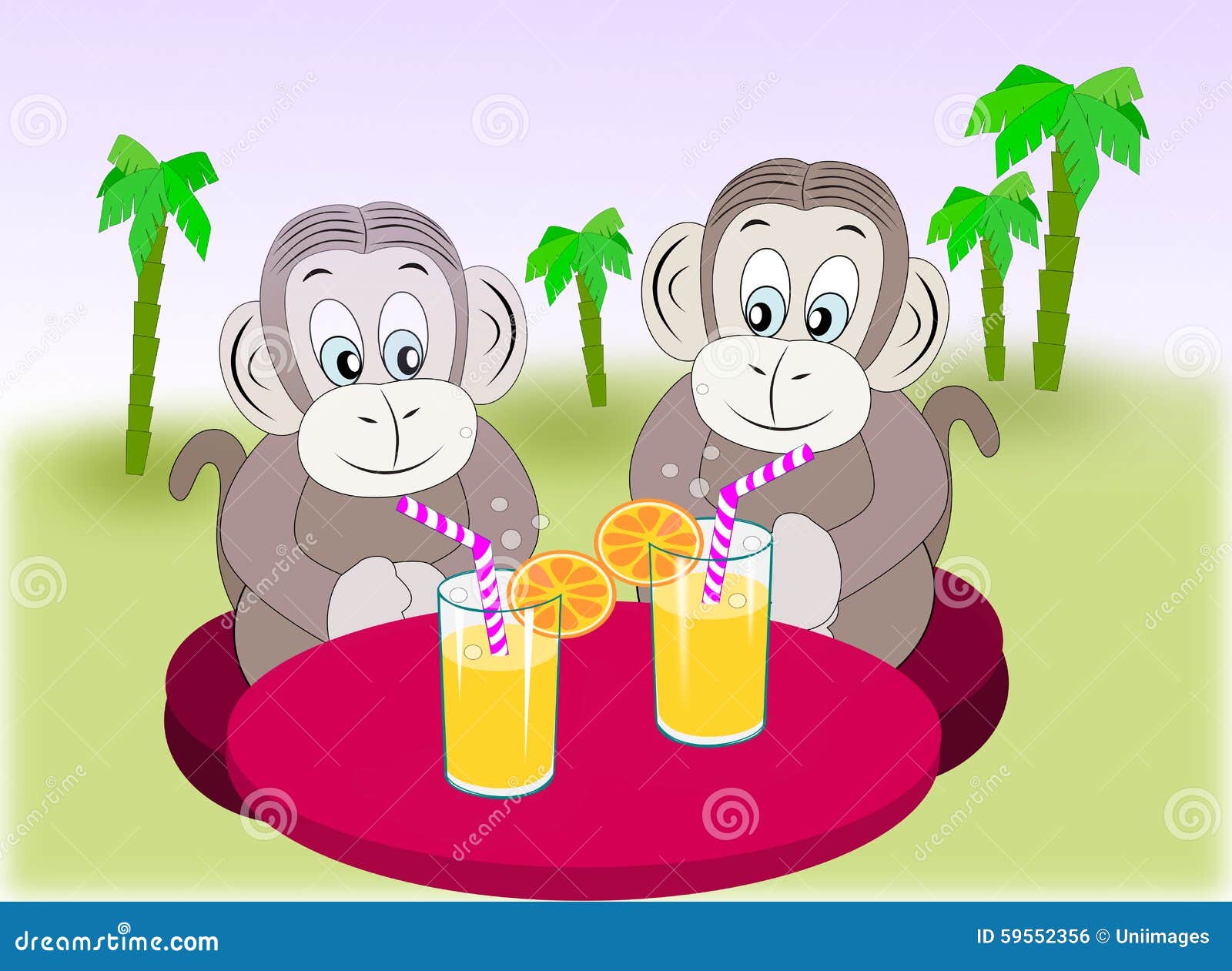 Monkey Friends with Refreshment. Stock Illustration - Illustration of ...