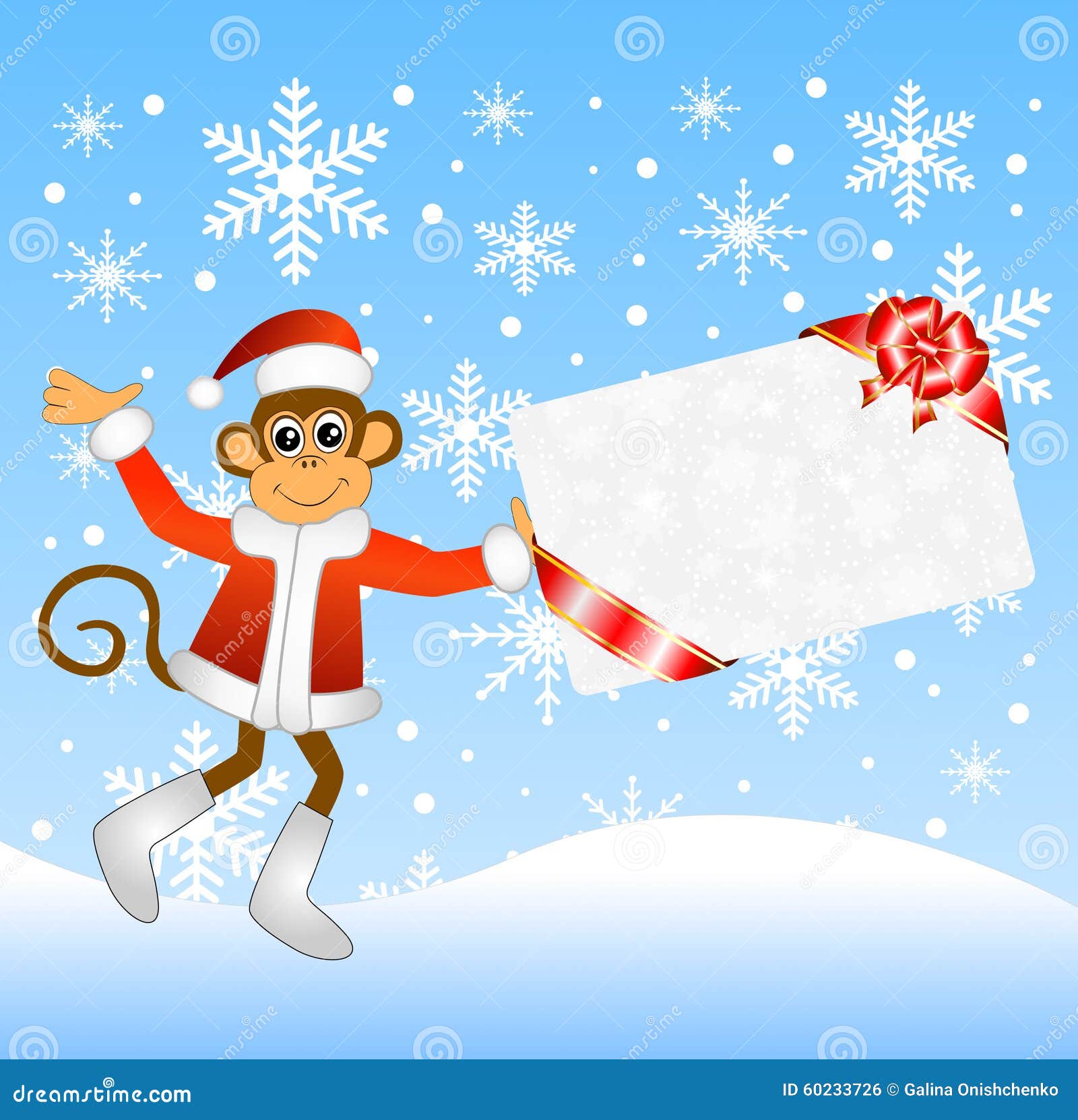 Monkey with a gift card stock vector. Illustration of bright - 60233726