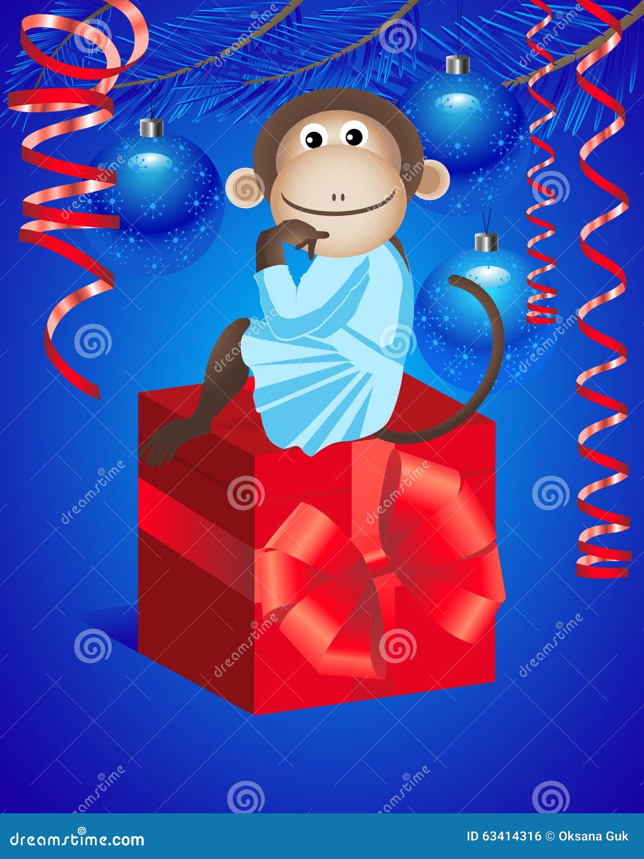 Monkey and gift stock vector. Illustration of ribbon - 63414316