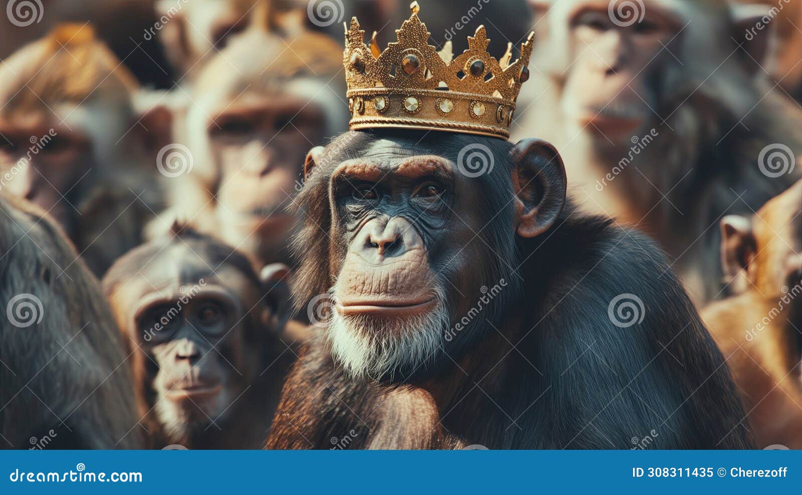 Monkey with a Golden Crown on His Head Stock Image - Image of ...