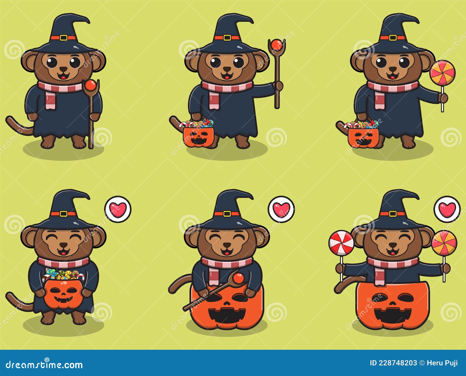 Vector Illustration of Monkey Halloween Set Wizard Stock Vector ...