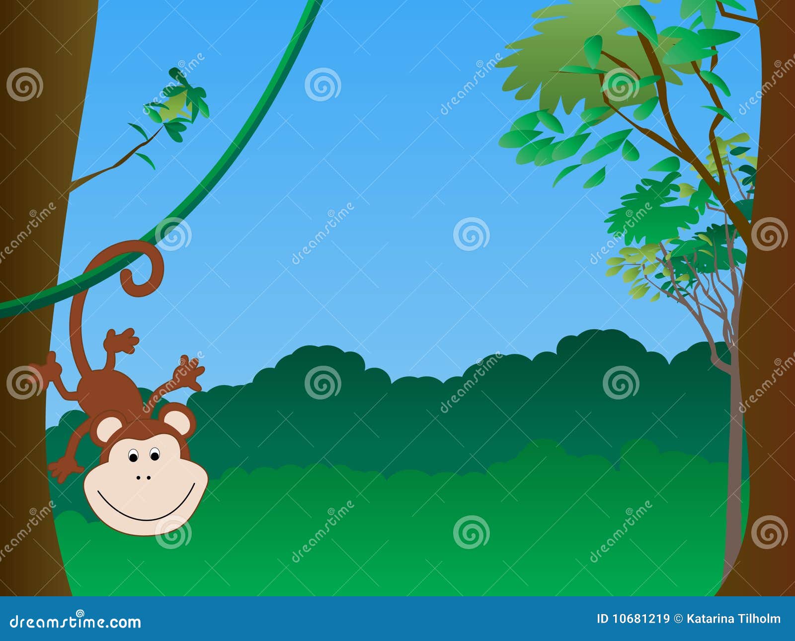 Monkey Hanging On Tree Vine Illustration | CartoonDealer.com #17115742