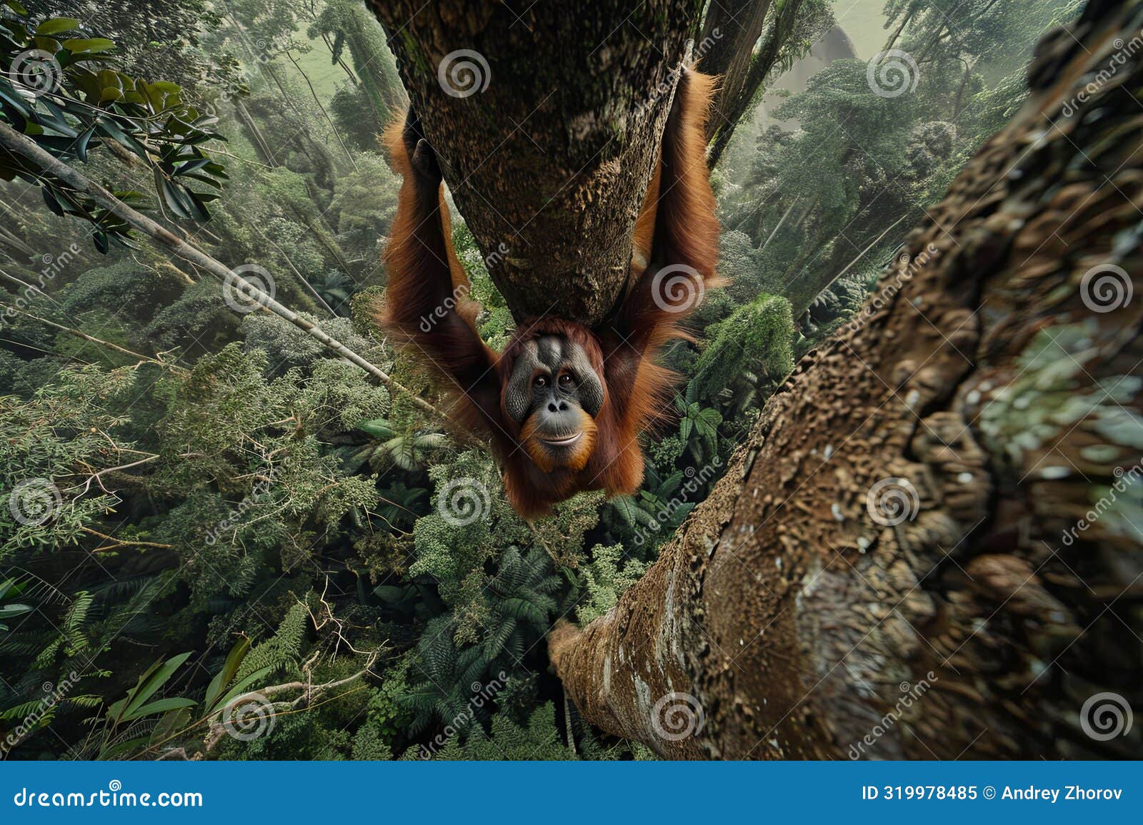 A Monkey is Hanging from a Tree in the Jungle Stock Illustration ...