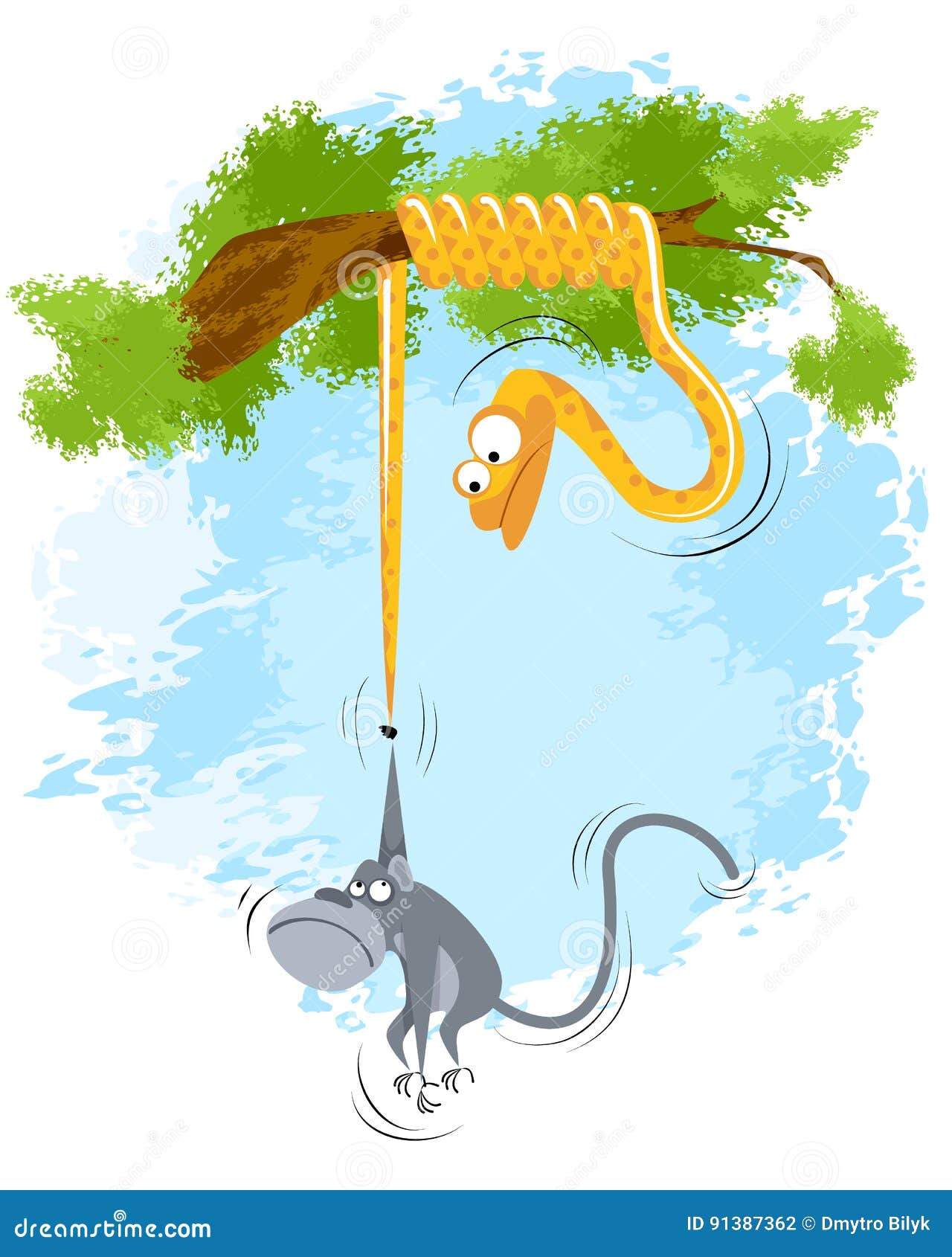 Monkey hangs on snake stock vector. Illustration of cartoon - 91387362