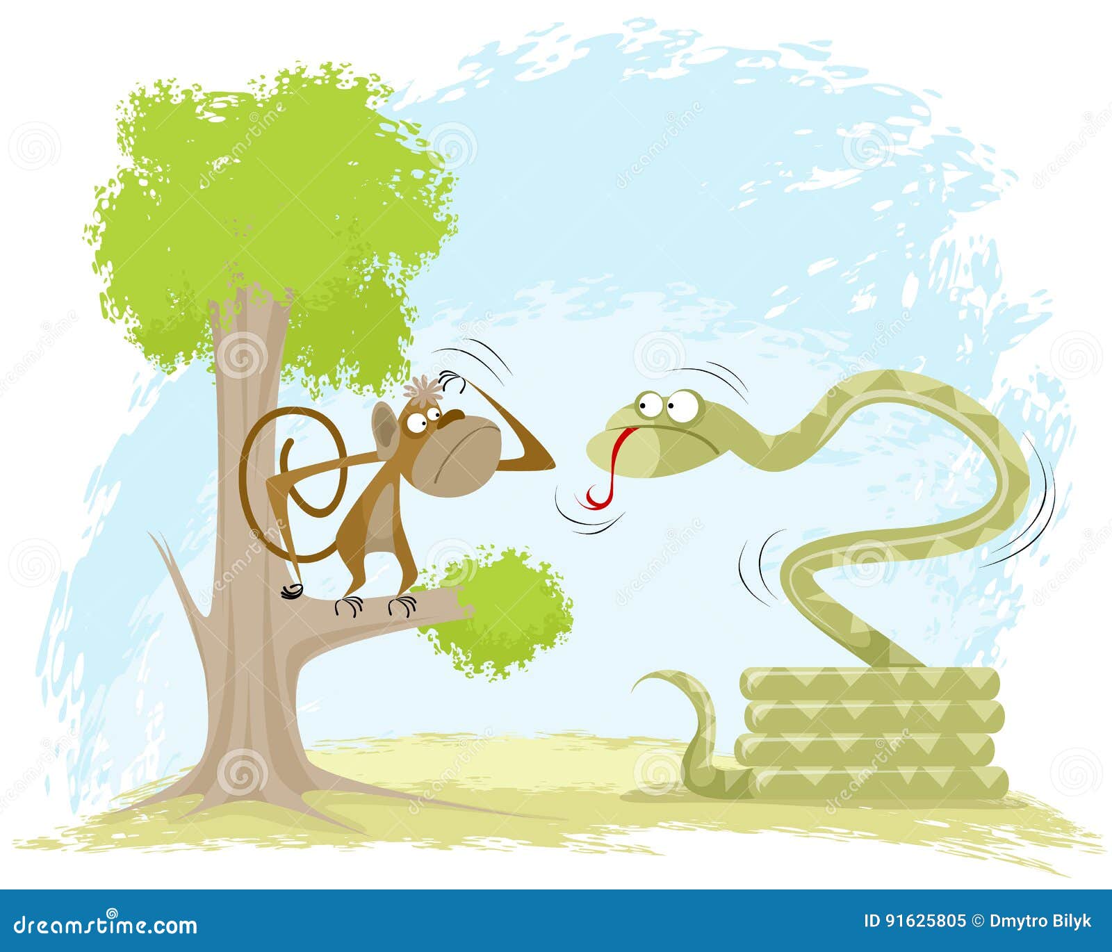 Monkey hangs on snake stock vector. Illustration of plant - 91625805