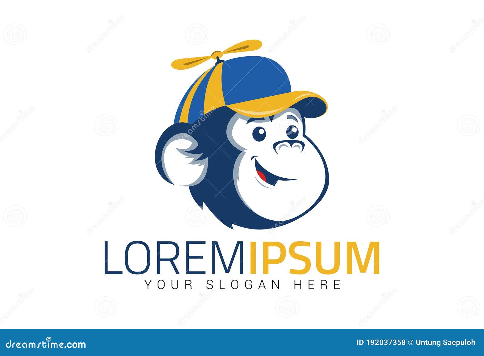 Monkey Head with Blue and Yellow Hat Logo Design Stock Vector ...