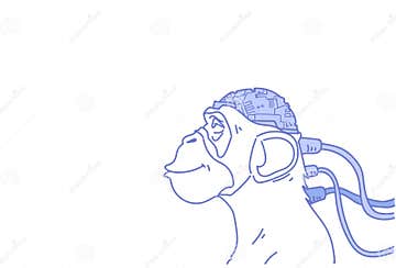 Monkey Head Connected Modern Cyborg Brain Artificial Intelligence ...