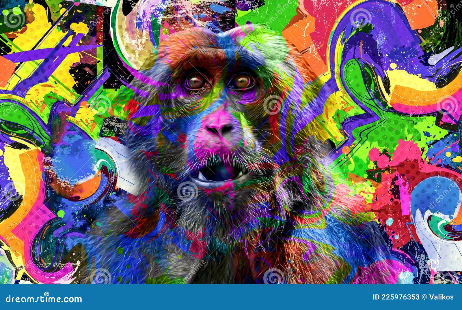 Monkey Head with Creative Colorful Abstract Elements on Dark Background ...