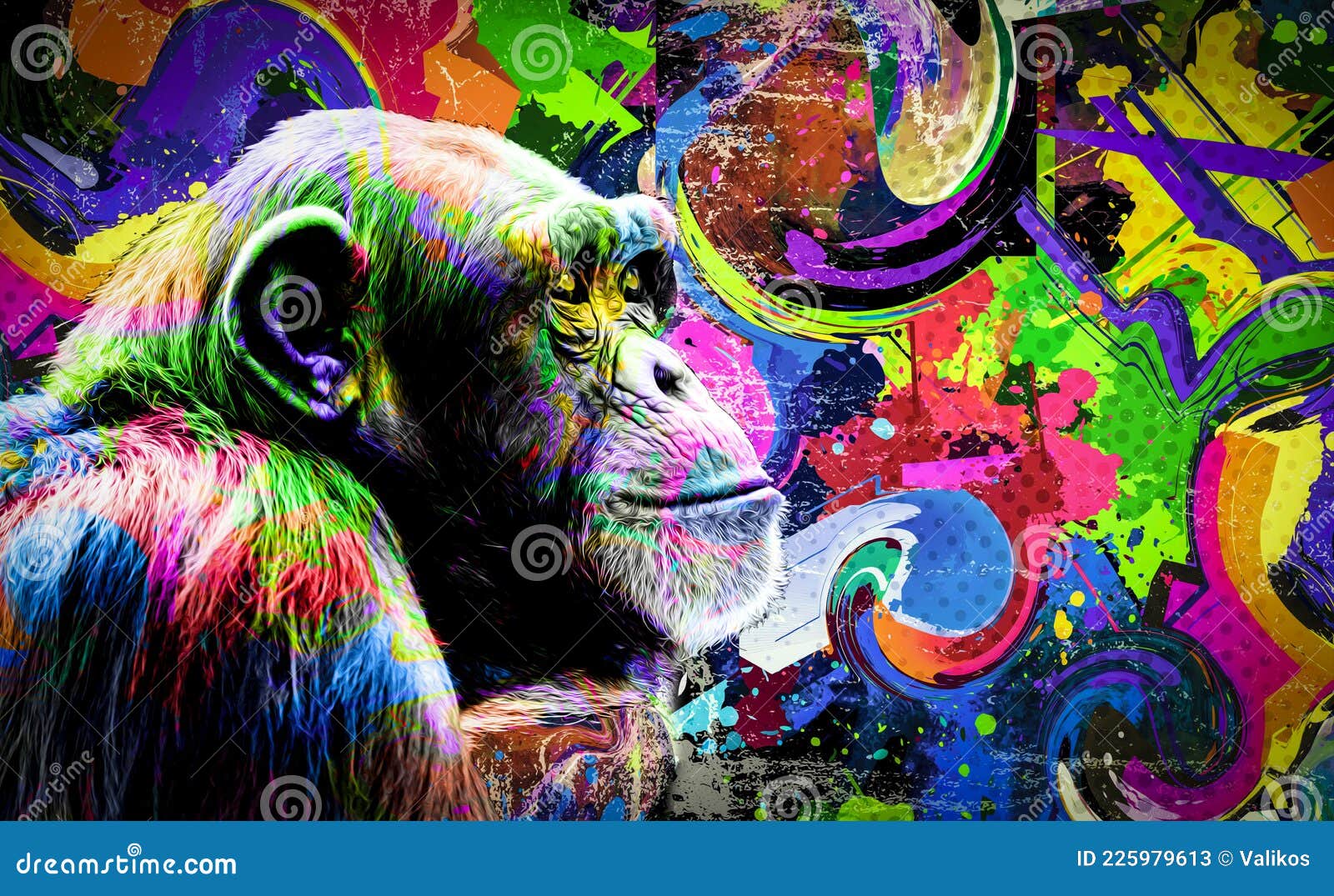 Monkey Head with Creative Colorful Abstract Elements on Dark Background ...