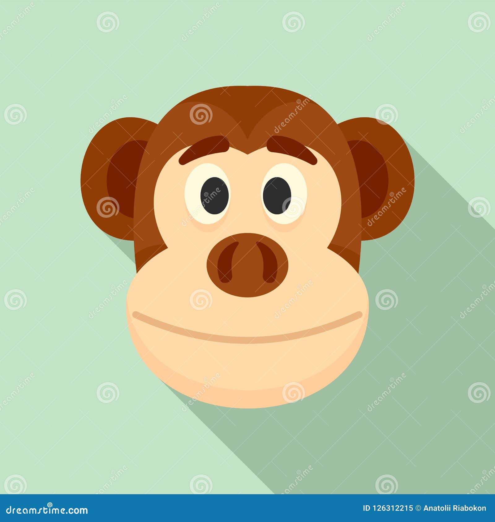 Monkey Head Icon, Flat Style Stock Vector - Illustration of cute ...