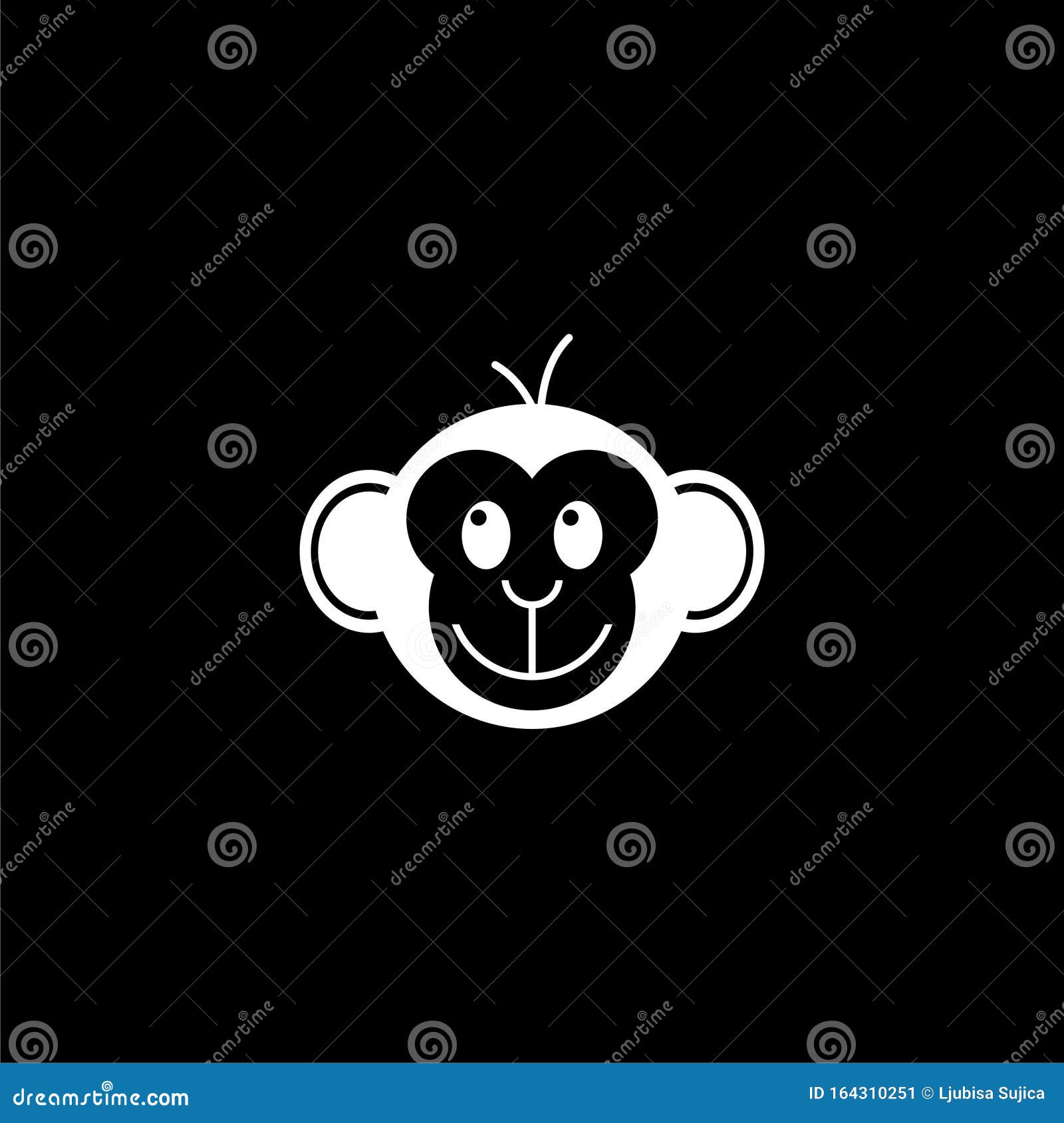 Monkey Head Icon Isolated On Black Background Stock Vector ...