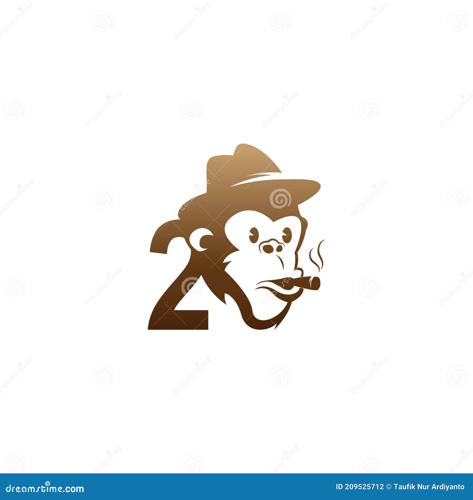 Monkey Head Icon Logo with Number 2 Template Design Stock Vector ...