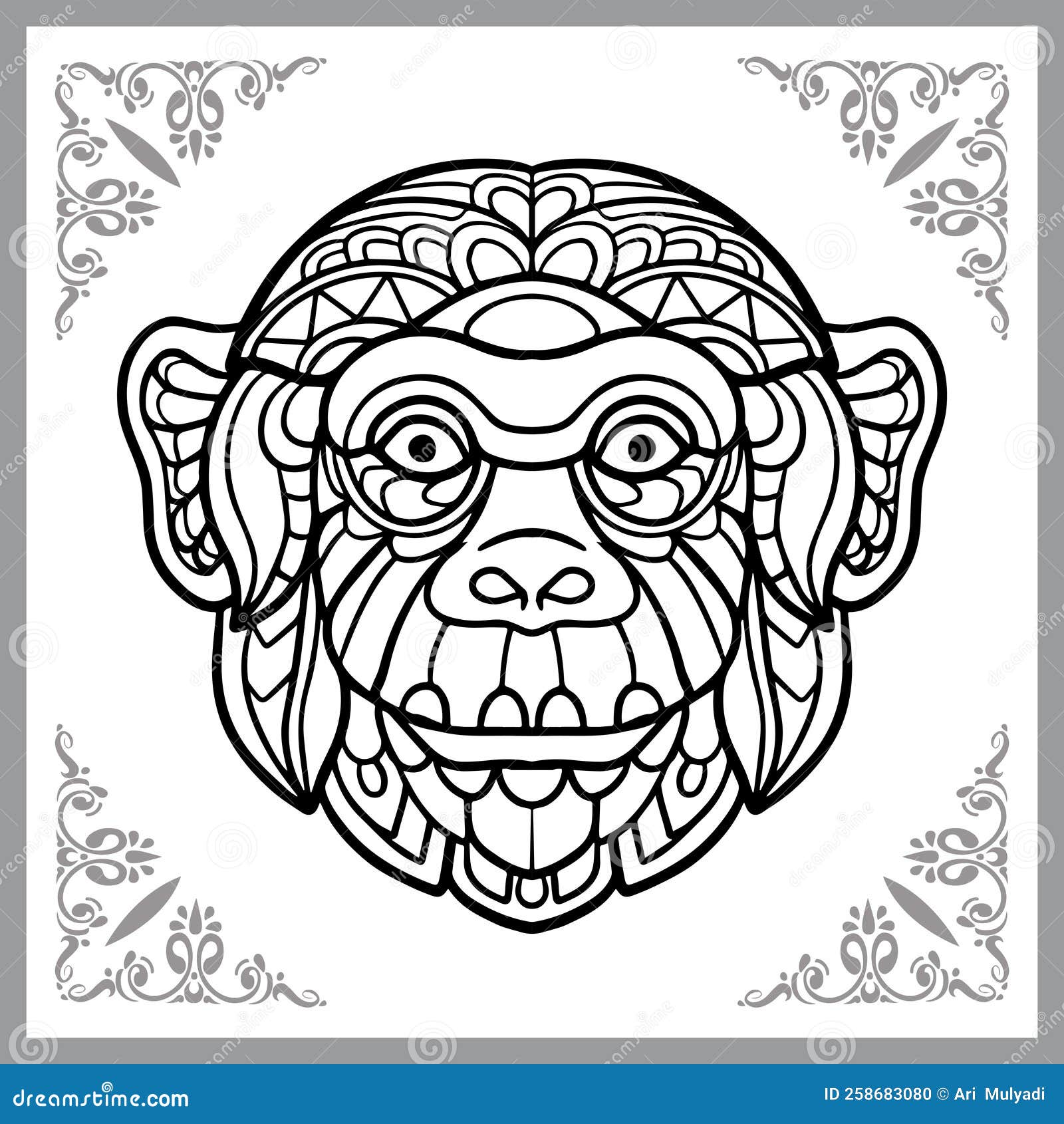 Monkey Head Mandala Arts Isolated on White Background Stock Vector ...