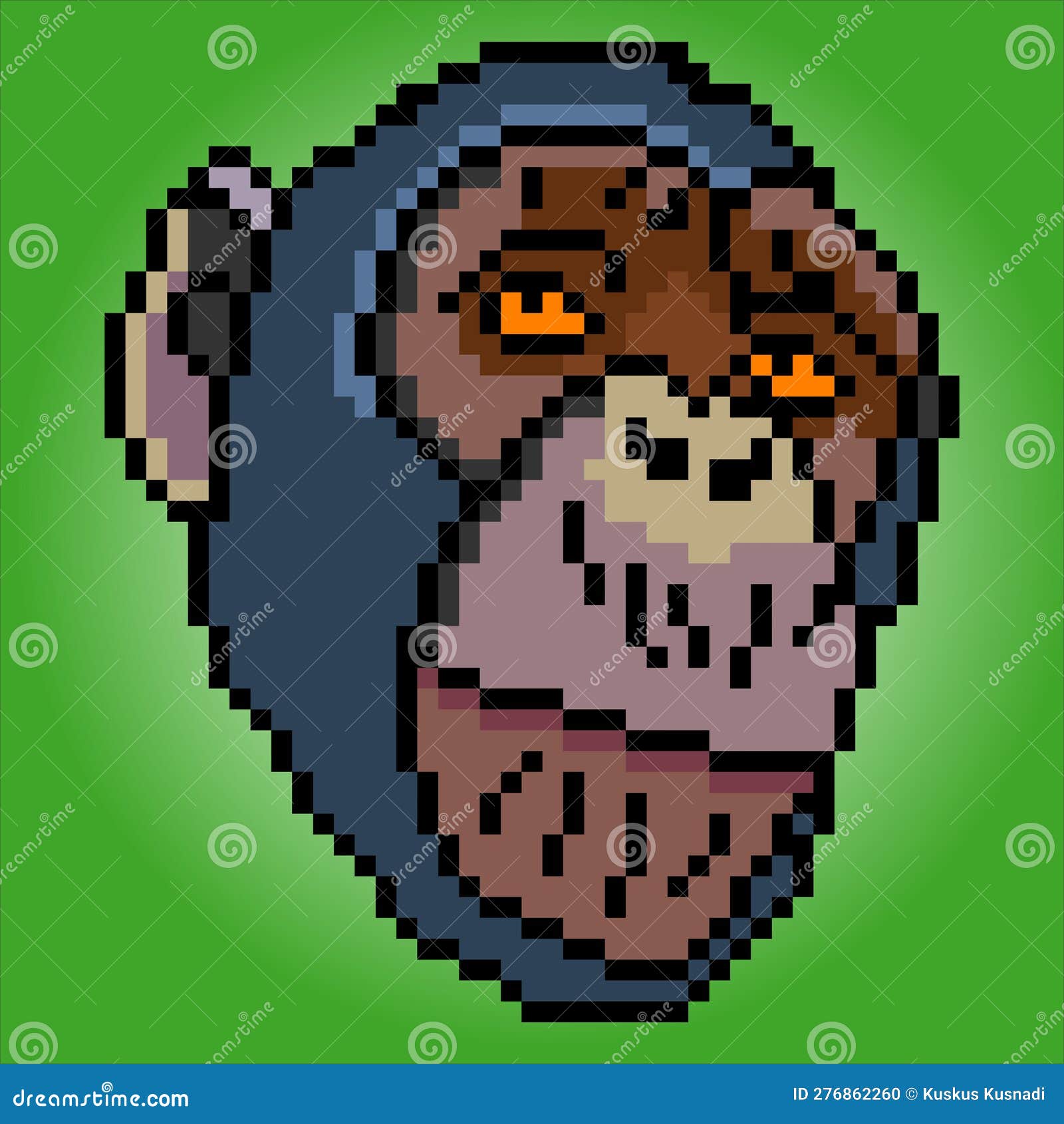 Monkey head with pixel art stock vector. Illustration of artwork ...