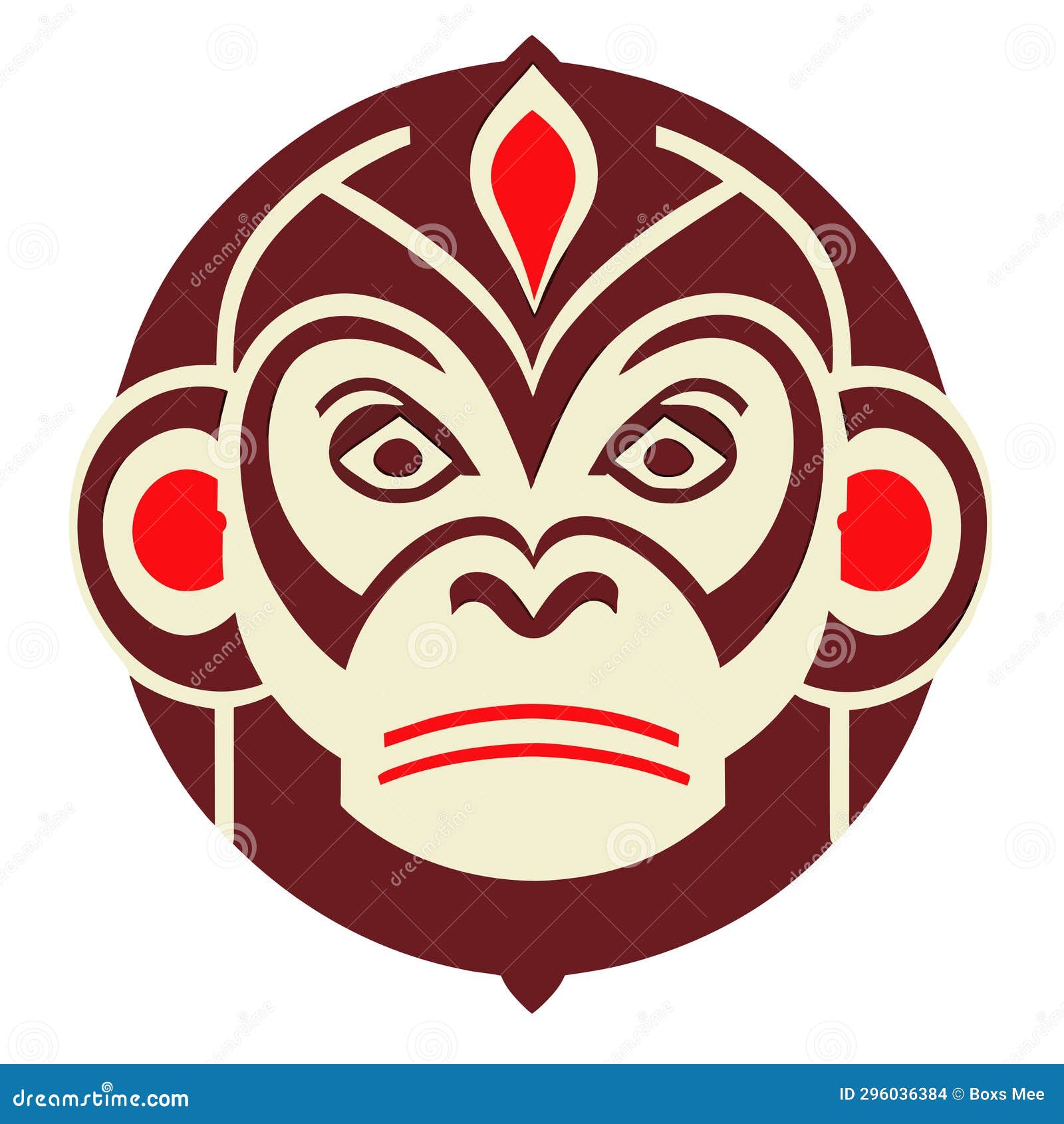 Monkey Head with Red Eyes and Black Spots. Vector Illustration Stock ...