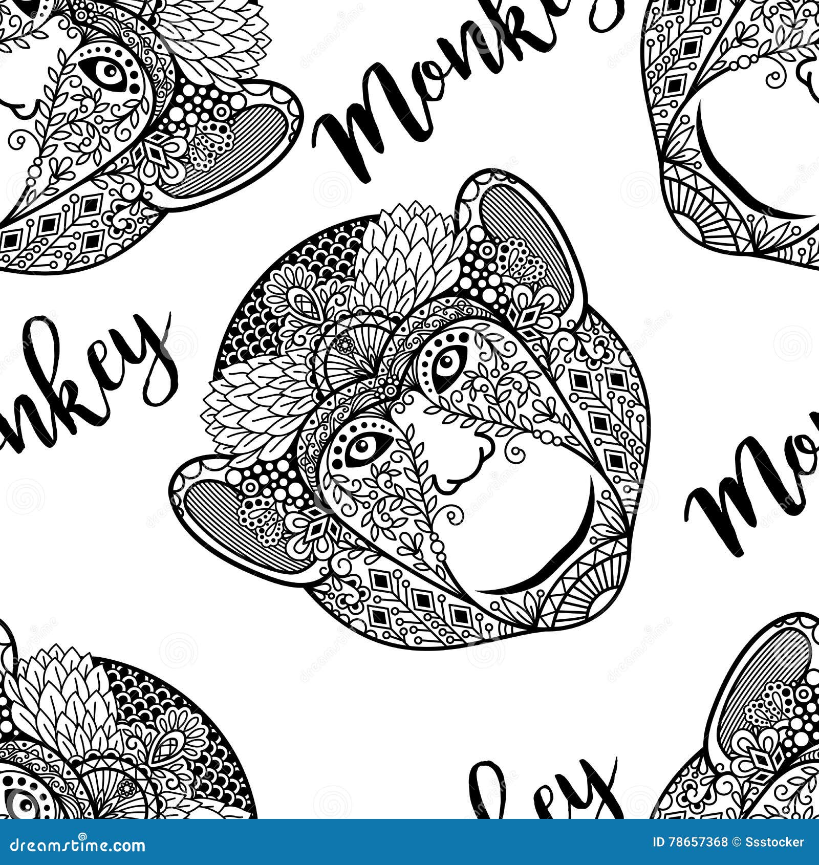 Monkey Head Seamless Pattern with Text Stock Vector - Illustration of ...