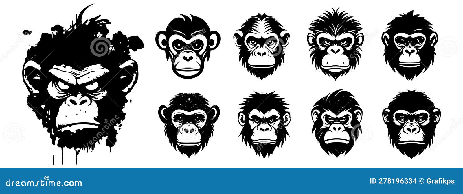 Monkey Heads Vector Illustration. Silhouette Shapes of Monkey. Stock ...