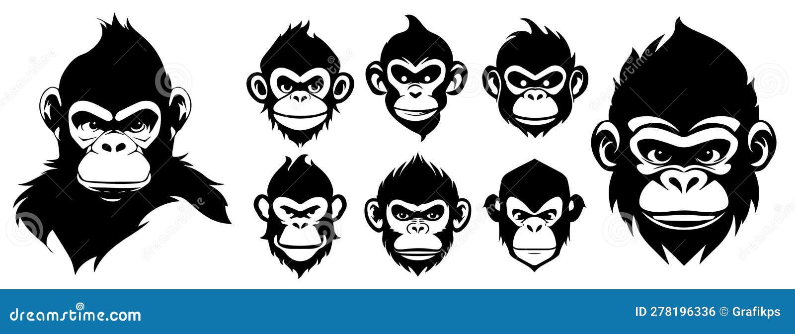 Monkey Heads Vector Illustration. Silhouette Shapes of Monkey. Stock ...