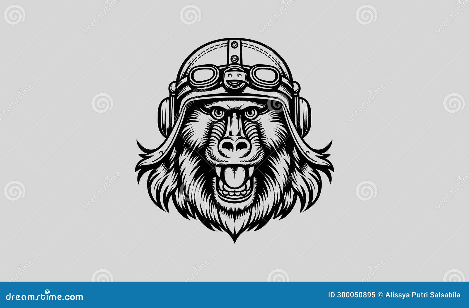 Monkey with Helmet Vector Outline Design Stock Illustration ...