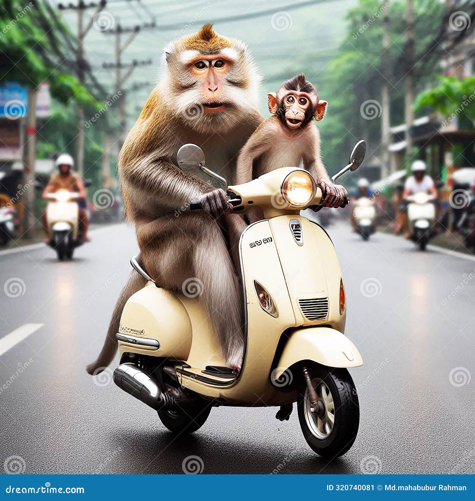 A Monkey and Her Son Riding Scooter Stock Vector - Illustration of ...