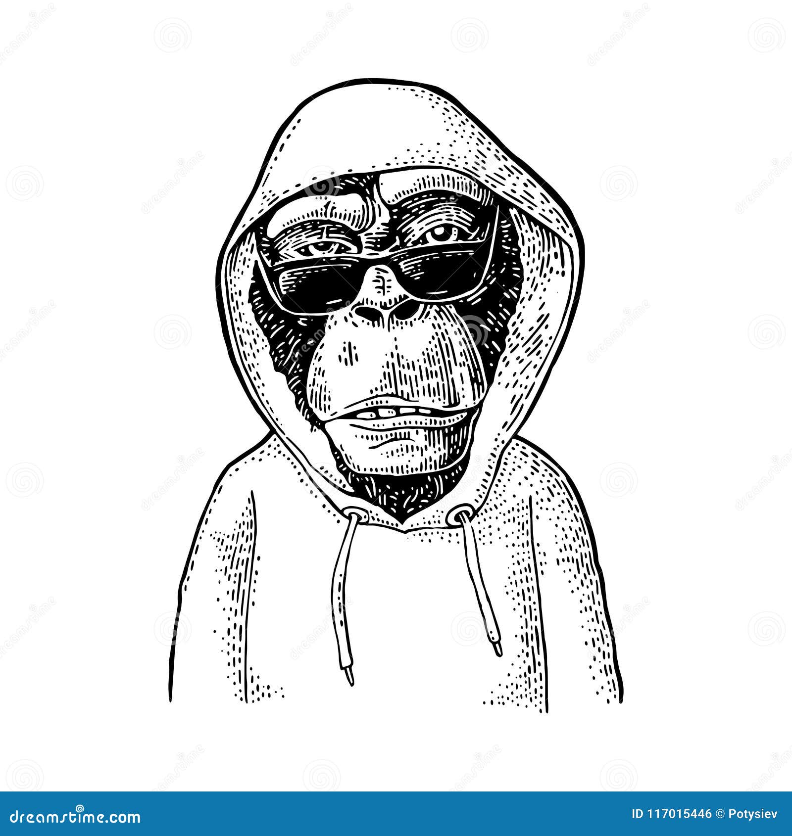 Monkey Hipster with Sunglasses Dressed in the Hoodie. Vintage Engraving ... Monkey Hipster with Sunglasses Dressed in the Hoodie. Vintage Engraving ...