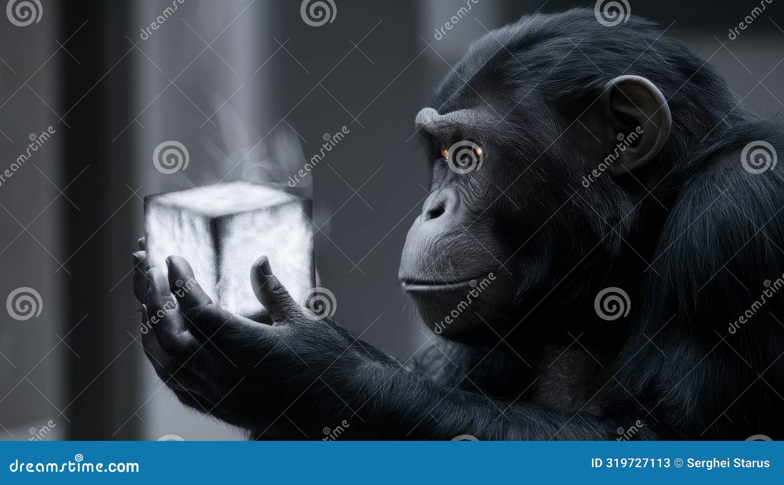 A Monkey Holding a Cube in Its Hand and Looking at it, AI Stock Image ...