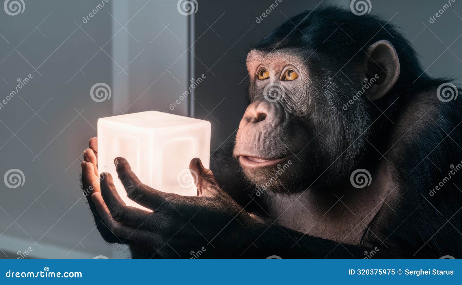 A Monkey Holding a Cube in Its Hand and Looking at it, AI Stock Image ...