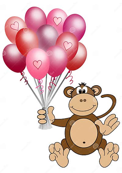 Monkey Holding Heart Balloons Stock Illustration - Illustration of ...