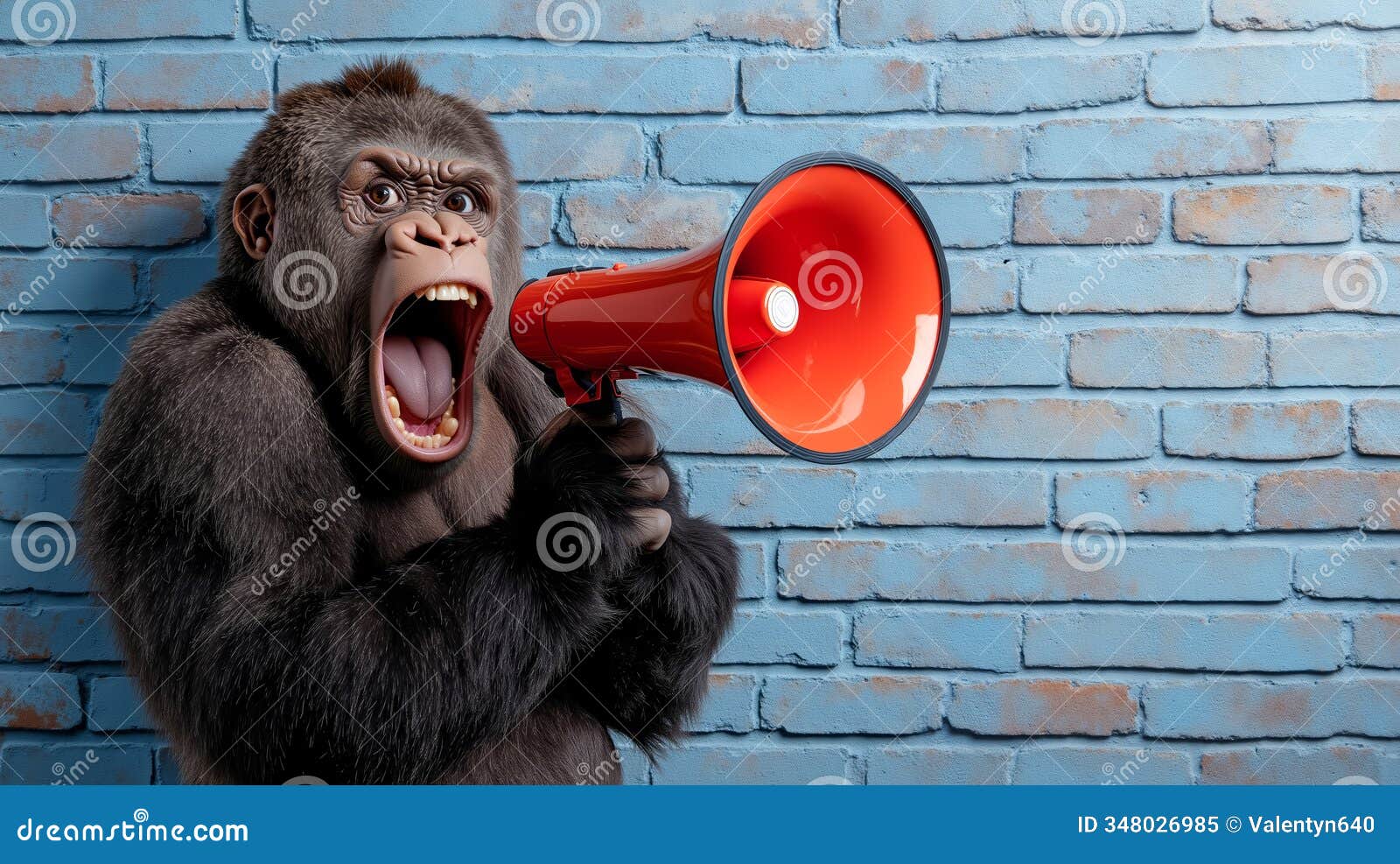 A Gorilla Shouting into a Megaphone in Front of a Brick Wall Stock ...