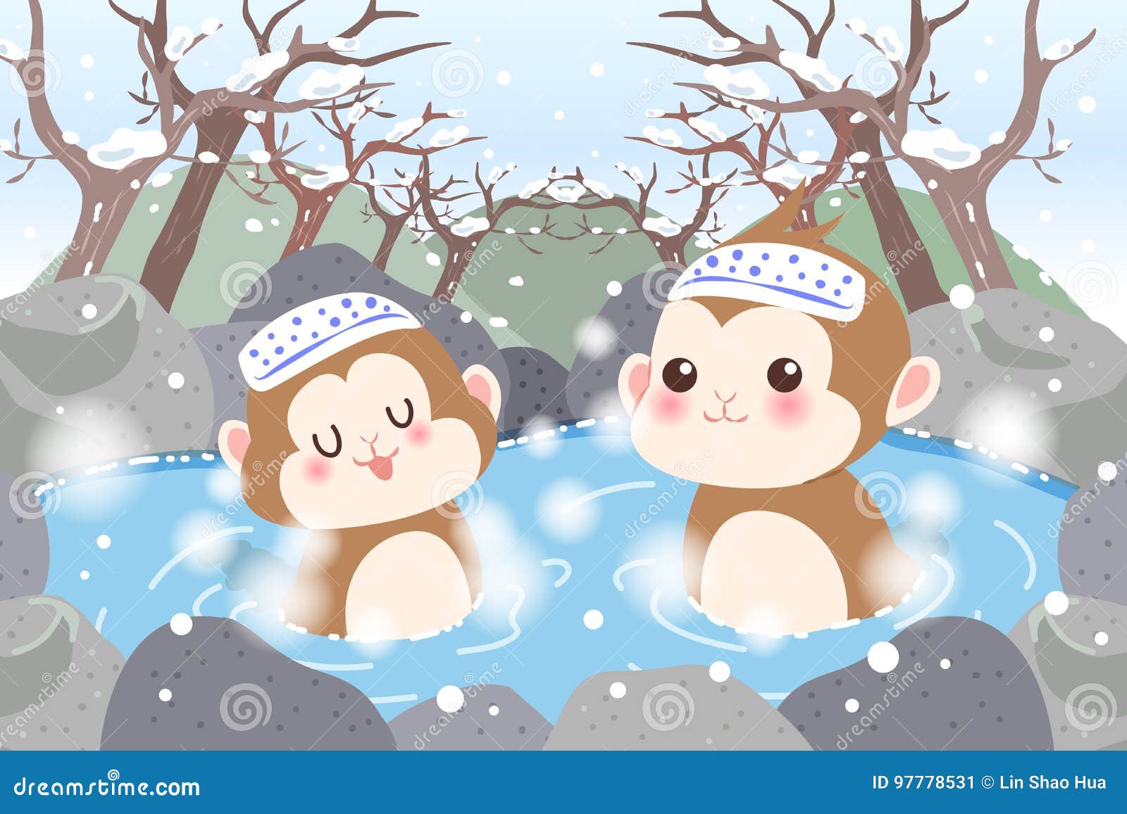 Monkey with hot spring stock vector. Illustration of graph - 97778531