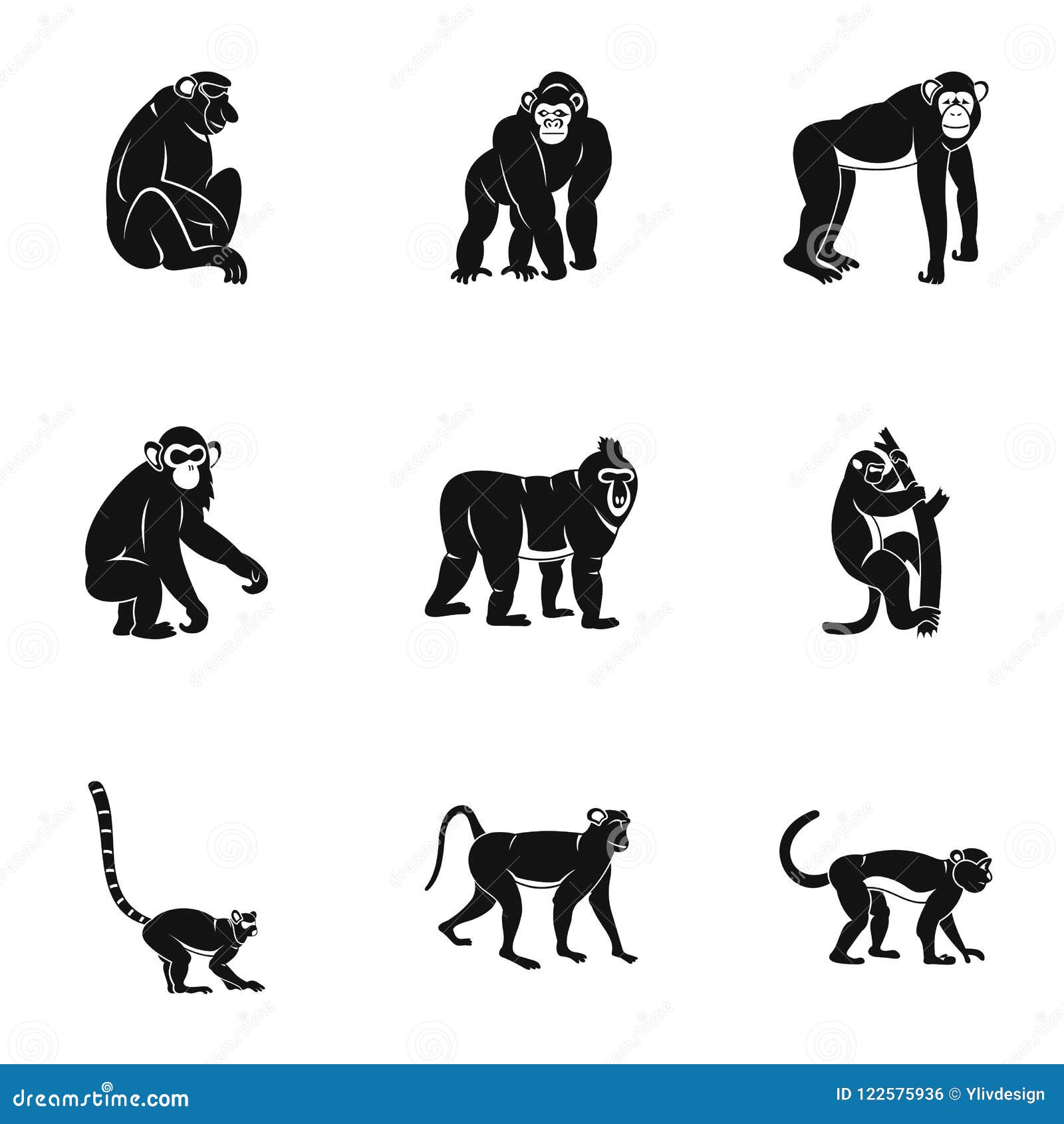 Monkey Icon Set, Simple Style Stock Vector - Illustration of macaque ...