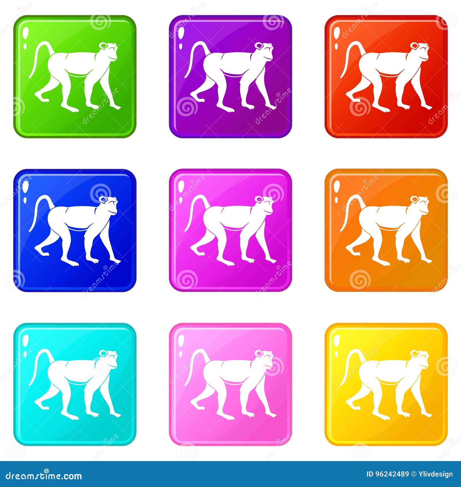 Monkey icons 9 set stock vector. Illustration of nature - 96242489