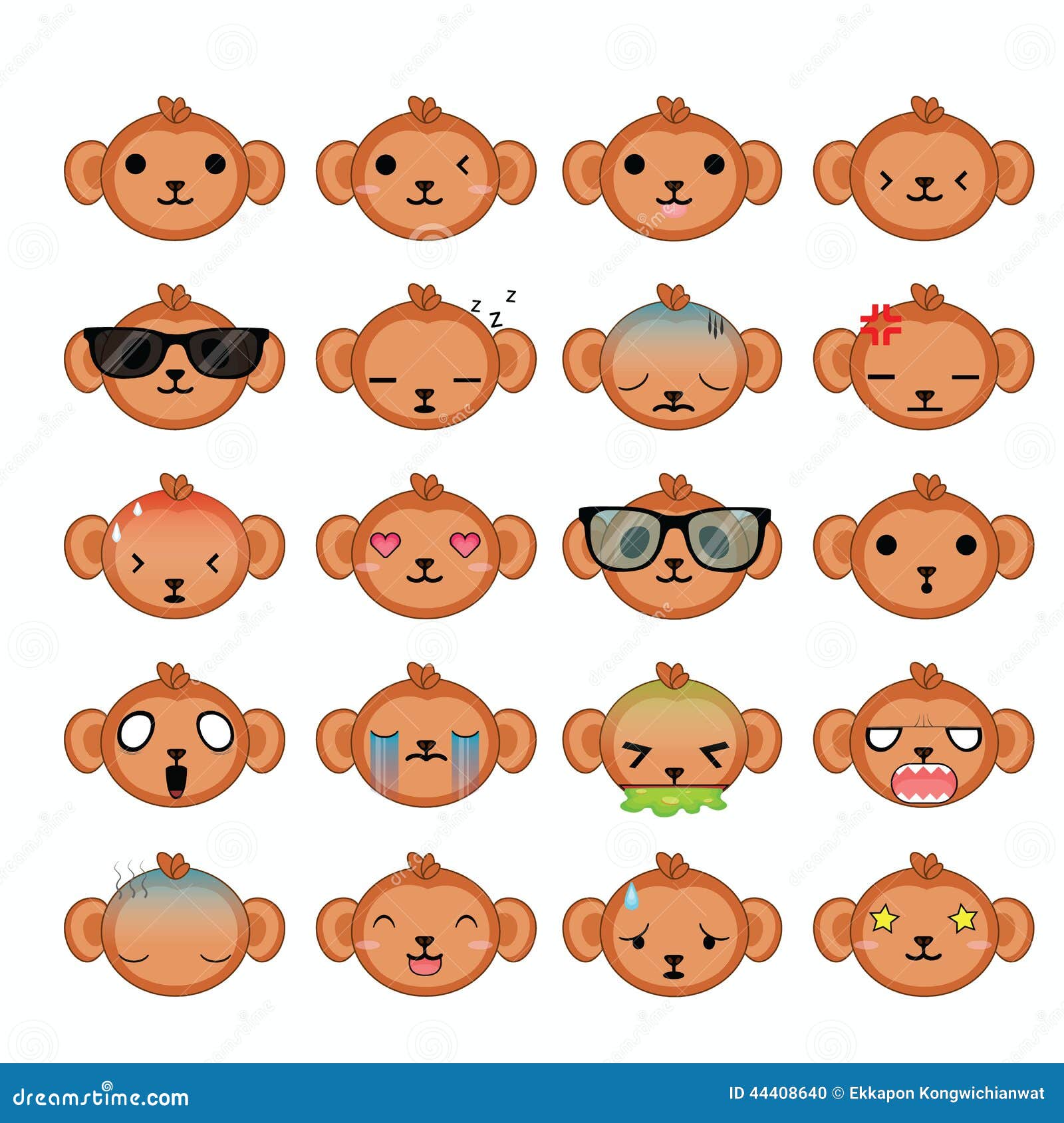 Monkey icons set. stock illustration. Illustration of graphic - 44408640