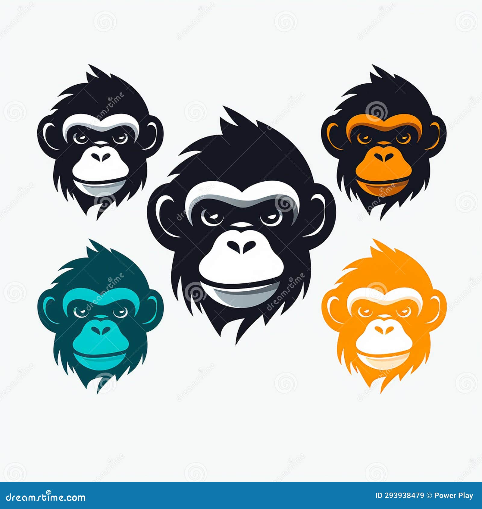 Monkey Icons Set. Vector Illustration of a Group of Monkeys Stock ...