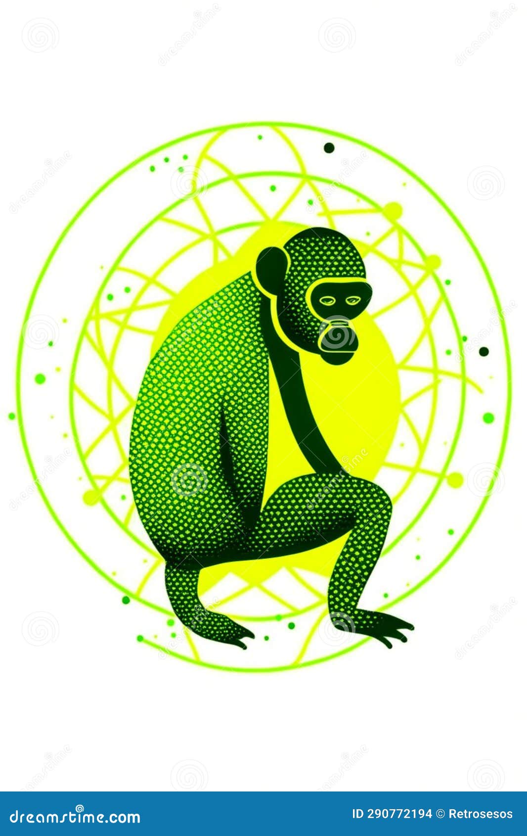 Monkey Illustration , Geometric Design on White Background Stock Photo ...