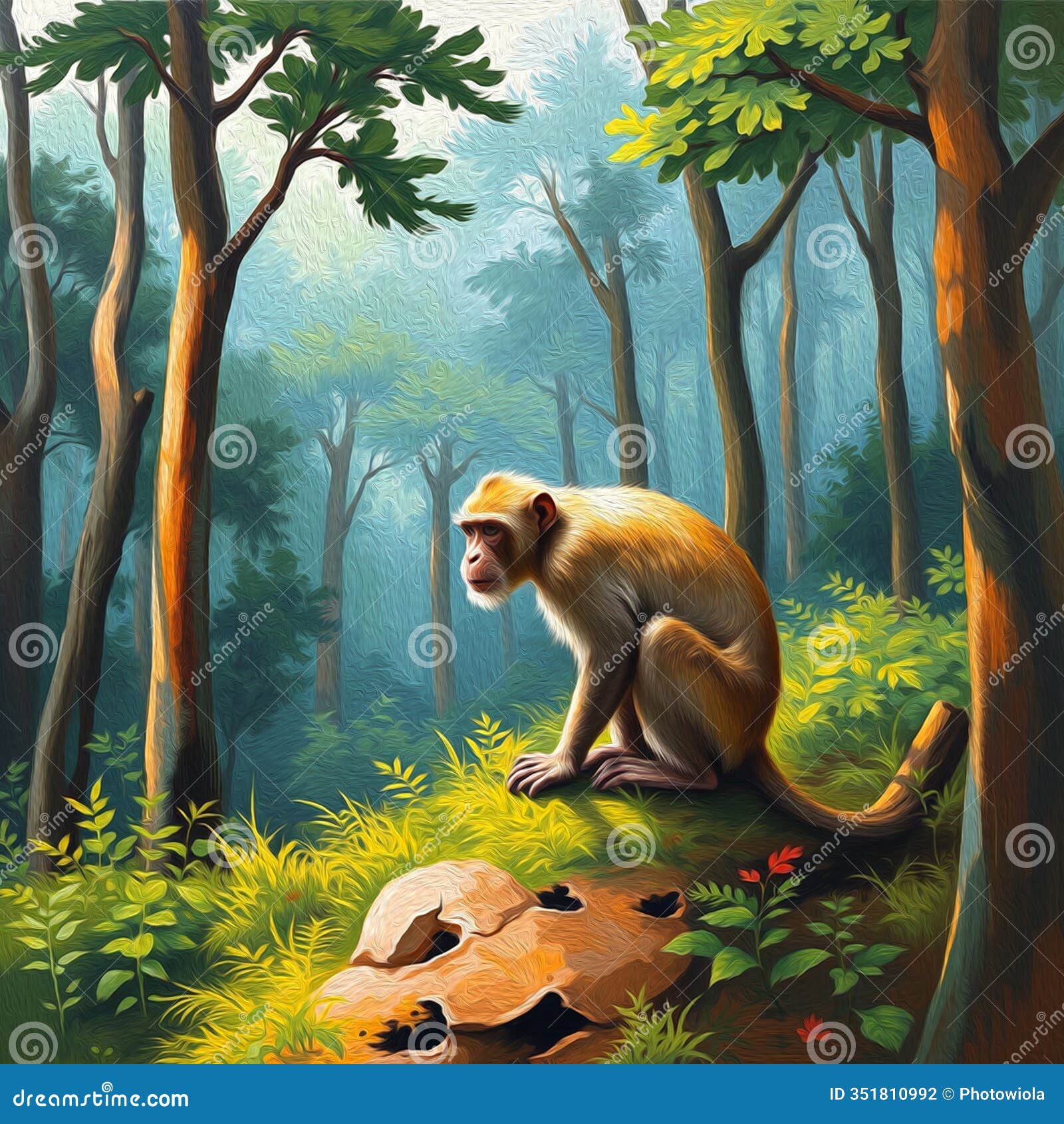 Monkey . Illustration with Oil Paint. Pattern for Printing on Wall ...