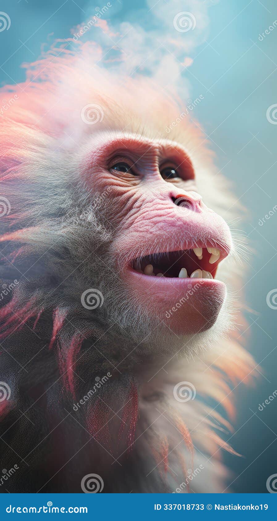 A Monkey with Its Mouth Open on a Colorful Background Stock Image ...