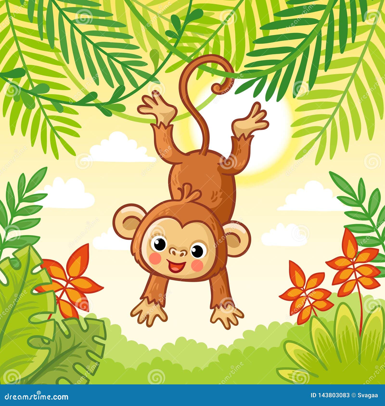 Cartoon Monkeys In Trees