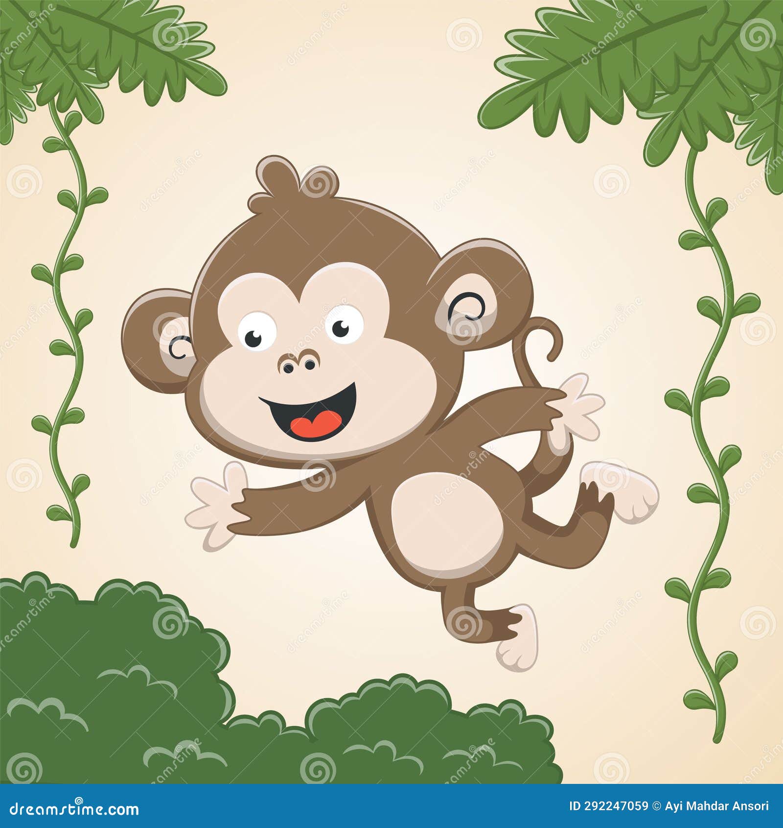 The Monkey Jumps on Branches and Vines. Cheerful Monkey. Animals in the ...
