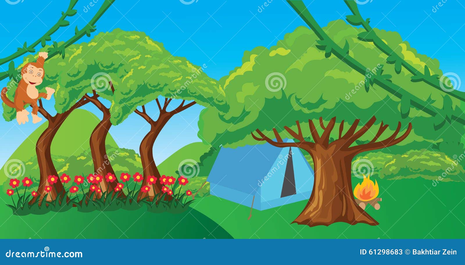 Monkey In Forest Cartoon Characters. Cute Amimal. Monkey Illustration ...