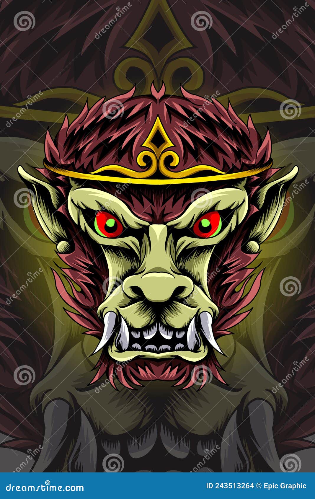 Monkey King with Crown Vector Illustration Stock Vector - Illustration ...
