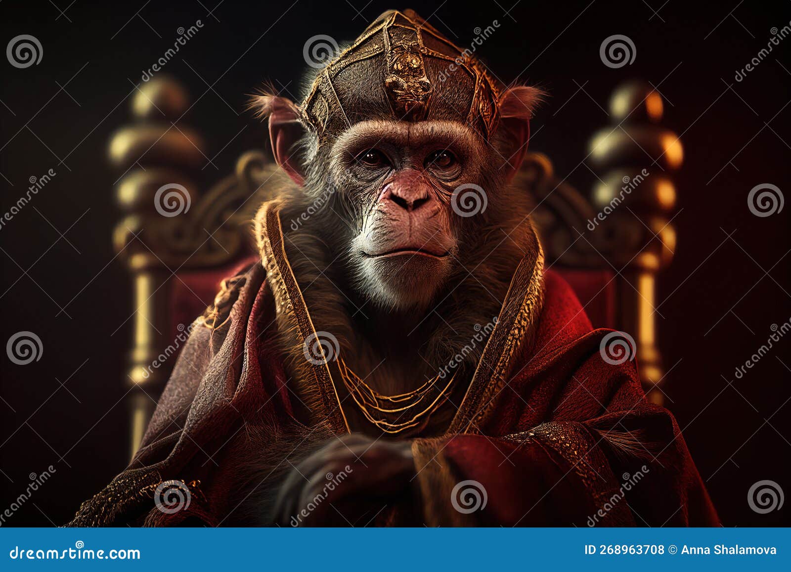 Monkey in Royal Robe and Crown on Throne. AI Generative Illustration ...